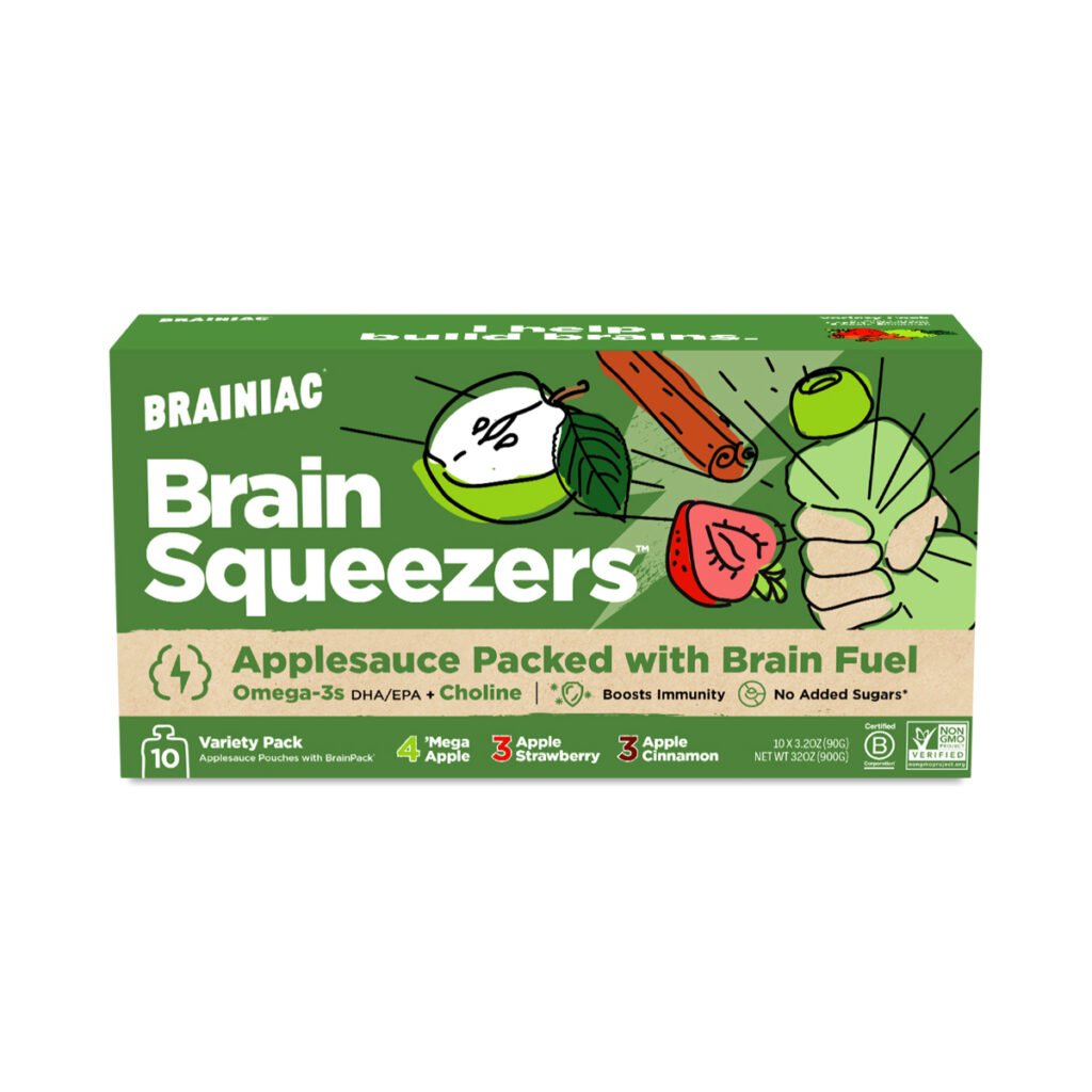 Brainiac Applesauce with BrainPack, Variety Pack 10 pouches (3.2 oz ...